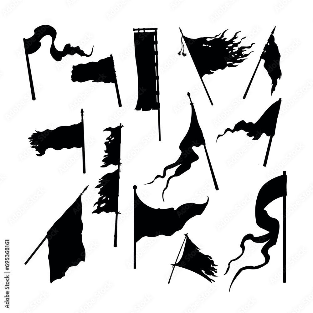 Medieval flag black silhouettes. Isolated templates of battle banners ...