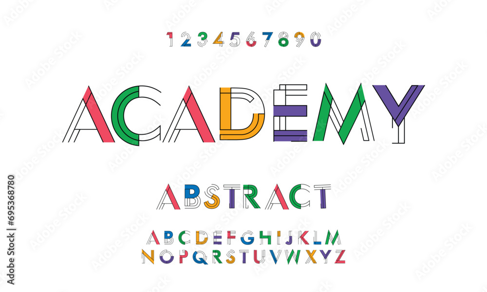 Vecteur Stock Academy Double line monogram alphabet and tech fonts ...