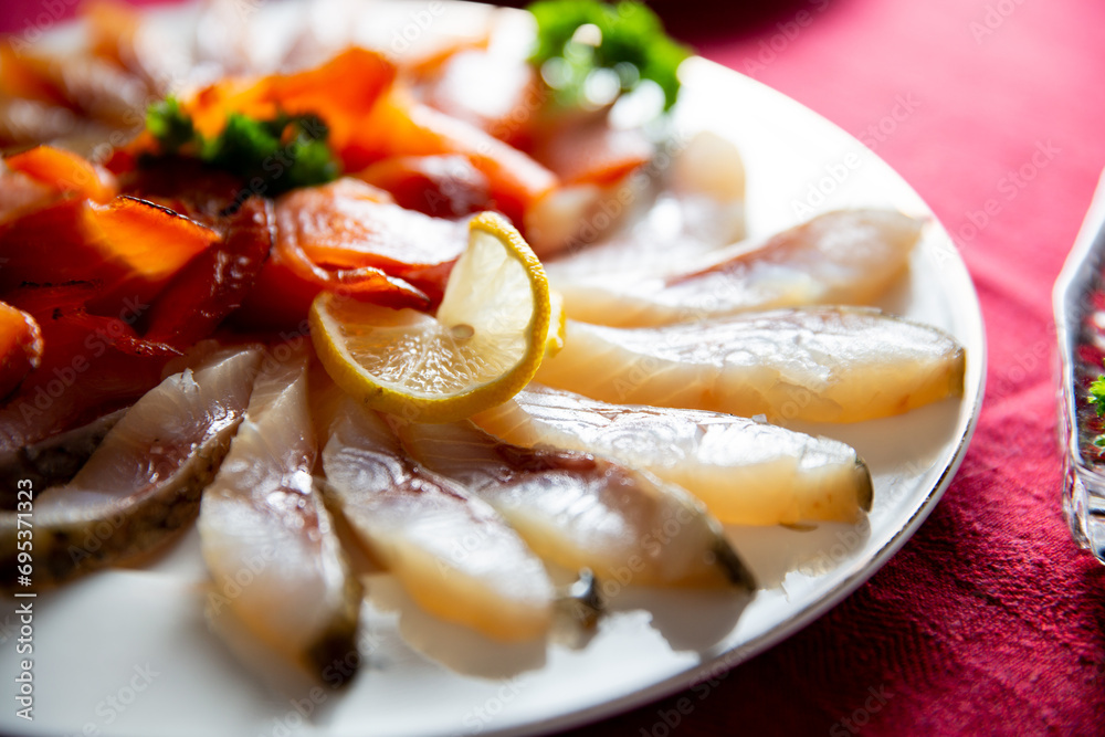 Festive fish table with Cold Smoked Salmon, Cold Smoked Whitefish and ...