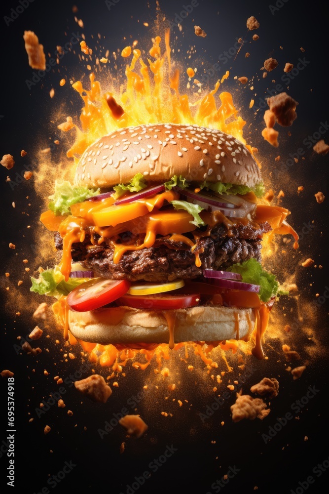 An exploding bar-b-q, smash, exploding, taste, favor, coal, fire ...