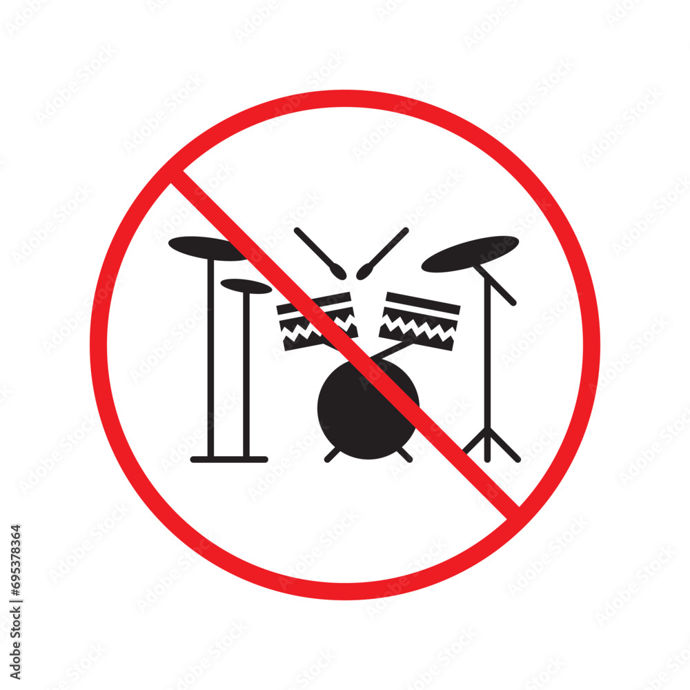 No music icon. Forbidden drums icon. Prohibited drums vector icon ...