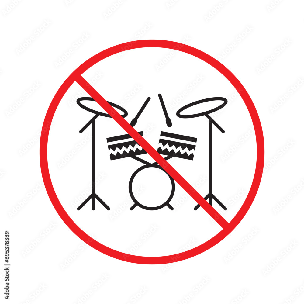 No music icon. Forbidden drums icon. Prohibited drums vector icon ...