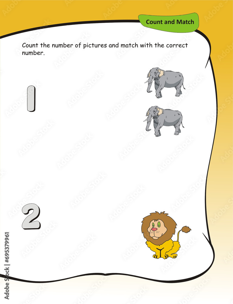 Count and match number worksheet for preschoolers. counting 1 to 2 ...