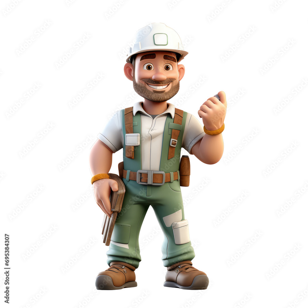 Character man builder in a white helmet, with smile, in construction ...