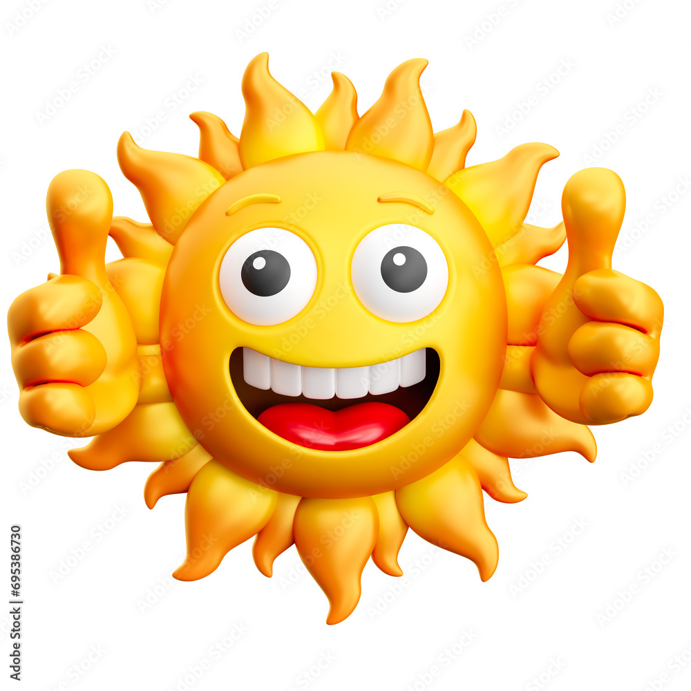 Smiling sun with hands giving cool isolated on transparent background ...