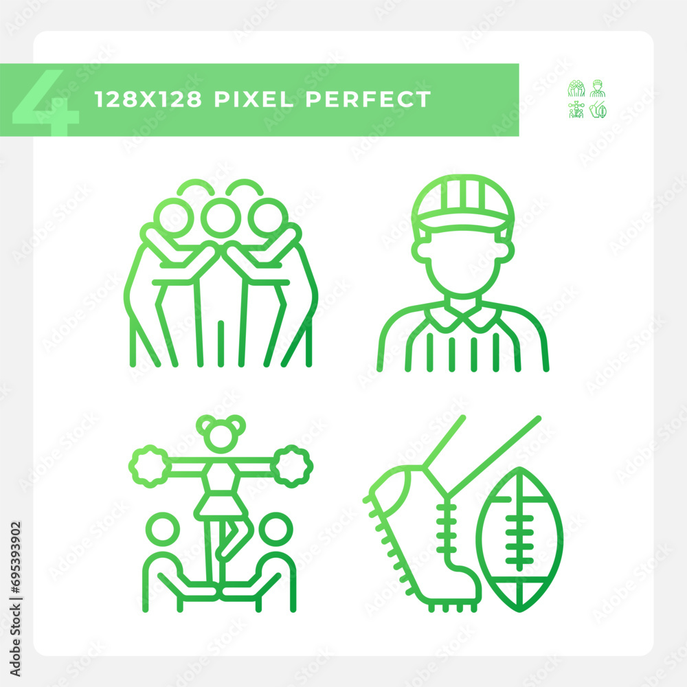 American football team gradient linear vector icons set. Team huddle ... American football team gradient linear vector icons set. Team huddle ...