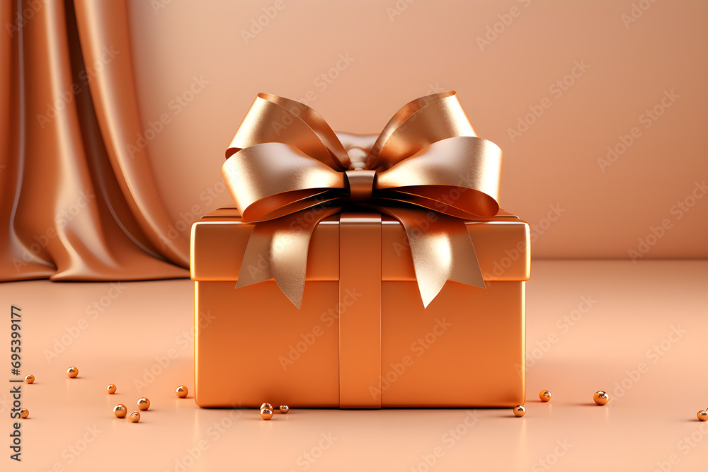 Presenting cosmetics in a 3D realistic gift box with a huge golden bow ...