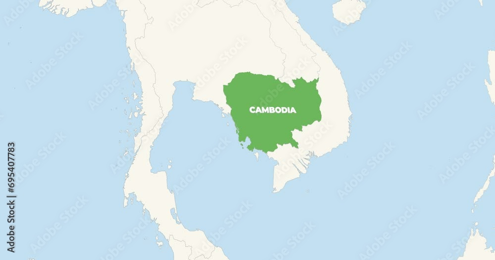 World Map Zoom In To Cambodia. Animation in 4K Video. Green Cambodia ...