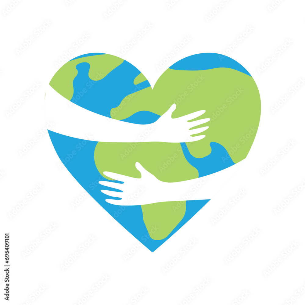 I love the planet earth, a heart with a big hug and a map of the earth ...