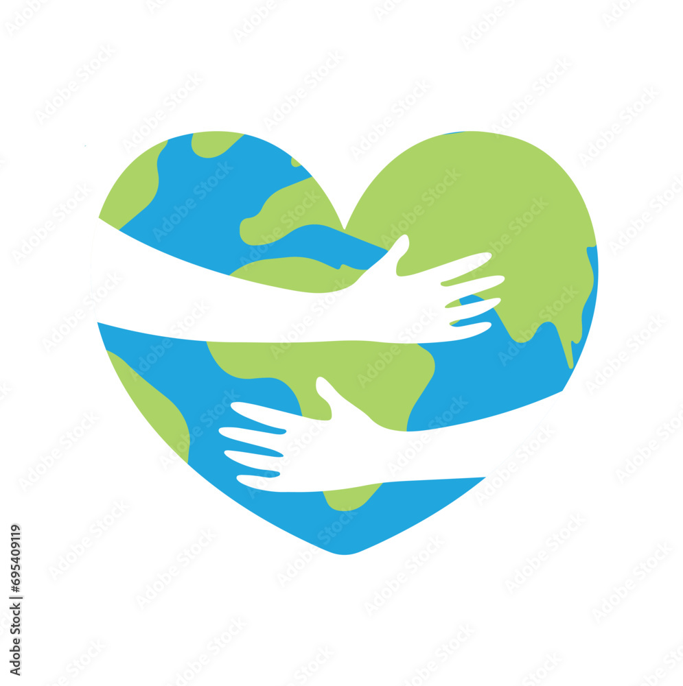 I love the planet earth, a heart with a big hug and a map of the earth ...