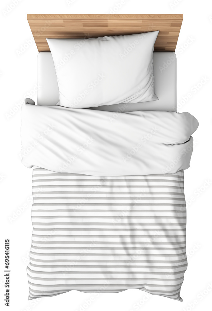 Single Bed With Striped Linen. Top view. Interior Design Template For ...