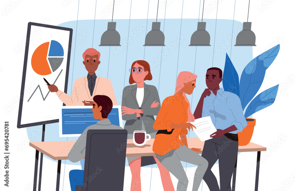 Business people working in office. Men and women employees near ...