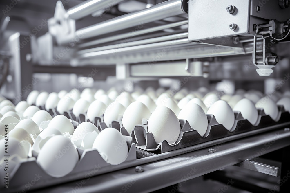Production of chicken eggs, the process of production and sorting of ...