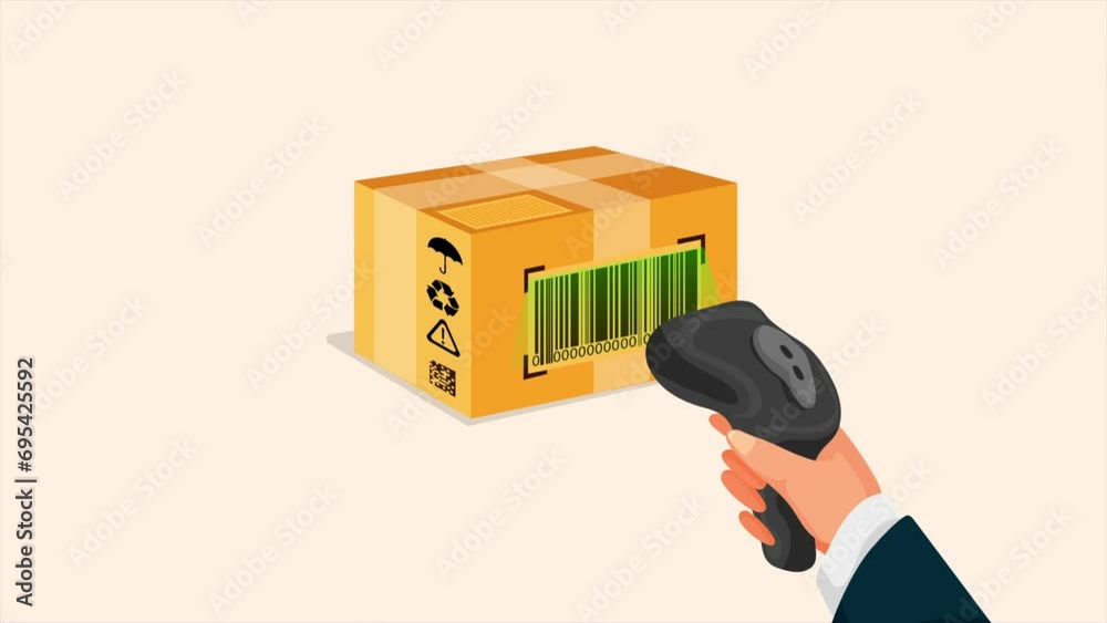 Scanning barcode 2D Animation. Equipment for accounting of goods and ...