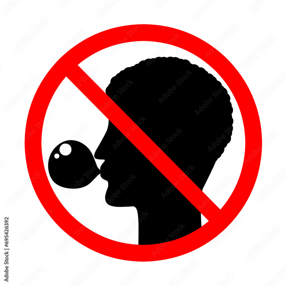 Sign Prohibiting Eating Chewing Gum. Caution Symbol Chewing Gum is Not ...