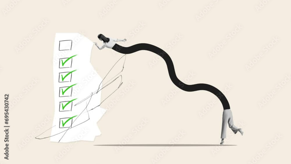 Stop motion. Animation. Fulfillment of monthly plan. Business woman ...
