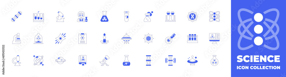 Science icon collection. Duotone style line stroke and bold. Vector illustration. Containing ...
