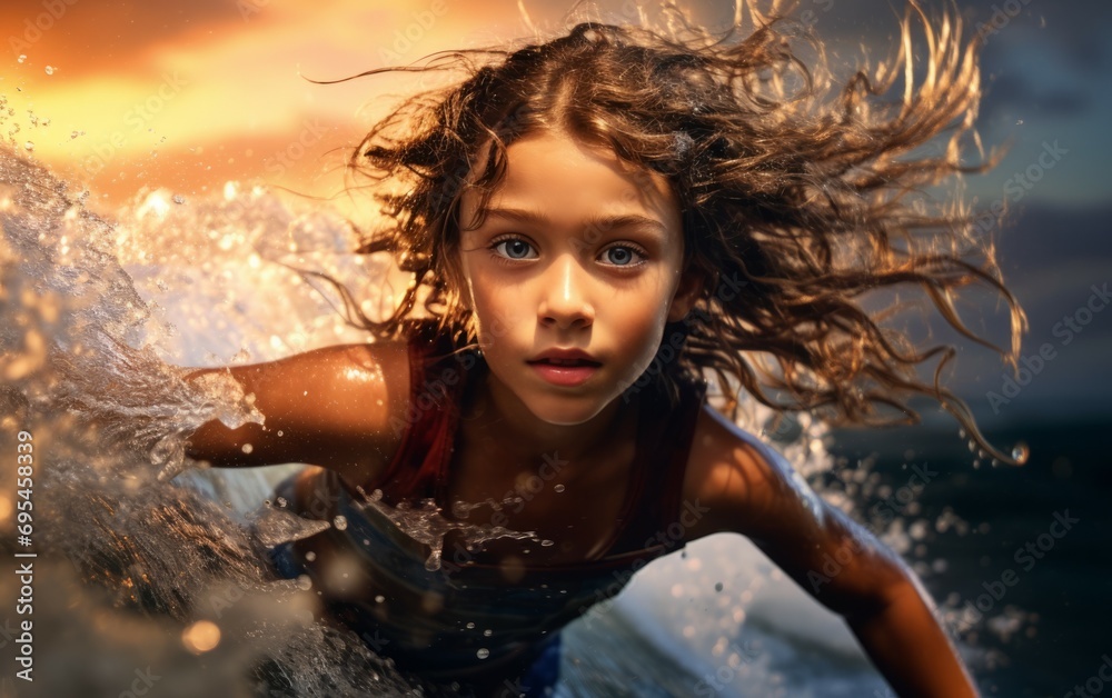 Close-up portrait photography of a kid boy surfing in the sea. kid ...