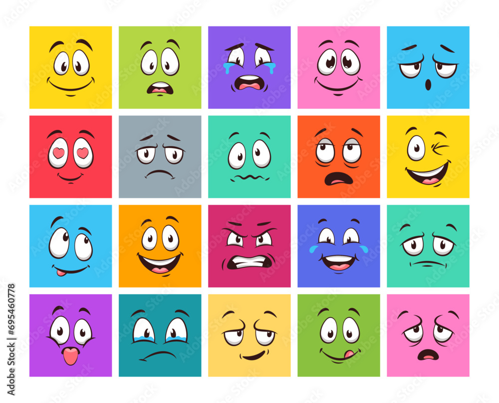 Face expressions. Vector icon set of cartoon character face expressions ...