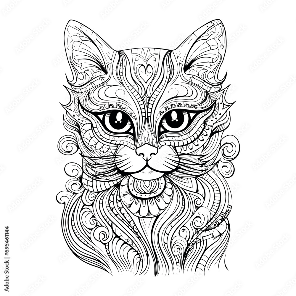 Cat zentangle coloring pages - coloring book Stock Vector | Adobe Stock