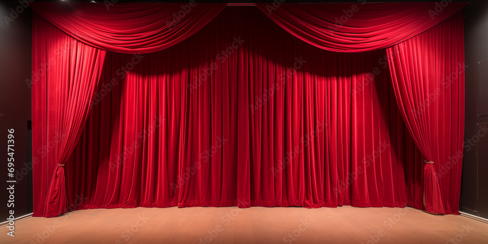 Grand Theater Stage Curtain Element: Majestic Red Drapery in Spotlight ...