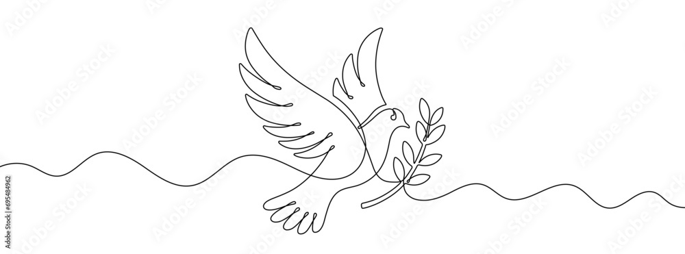 Poster Continuous editable line drawing of pigeon with branch – Wall ...