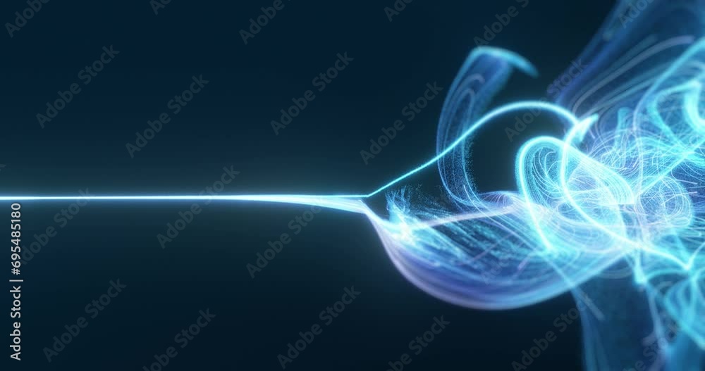 A single luminous data stream divides into multiple strands ...