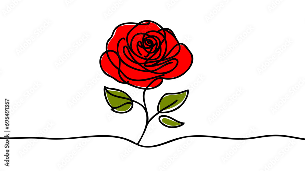 Red rose flower. Continuous one line drawing. Vector illustration. Line ...