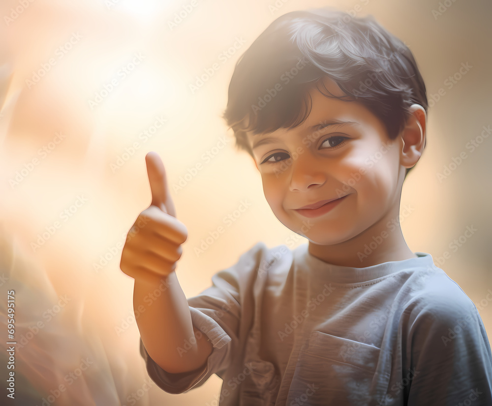 Young Boy Giving a Thumbs Up: Positive Gesture and Approval. Perfect ...