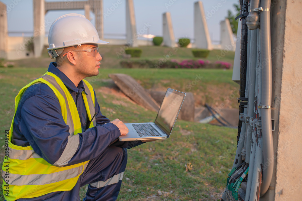 Telecommunication engineers work at cell towers for 5G cell phone ...