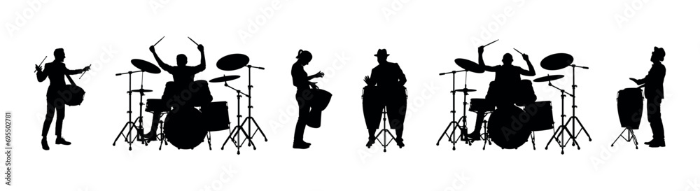 Group of musicians band playing percussion instruments vector ...