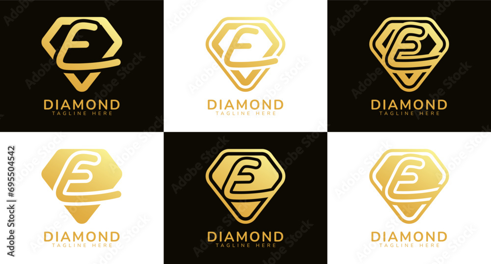 Set of diamond logos with initial letter E. These logos combine letters ...