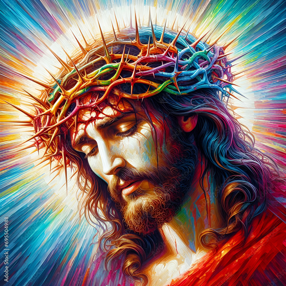 Colorful Religious Painting Passion of Christian Messiah Jesus Christ ...