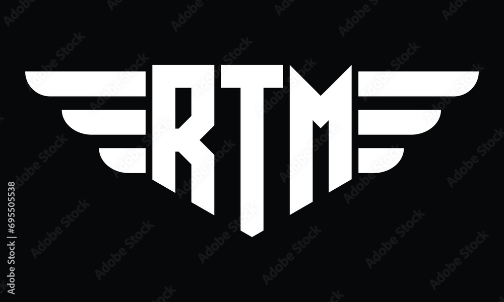 RTM three letter logo, creative wings shape logo design vector template ...