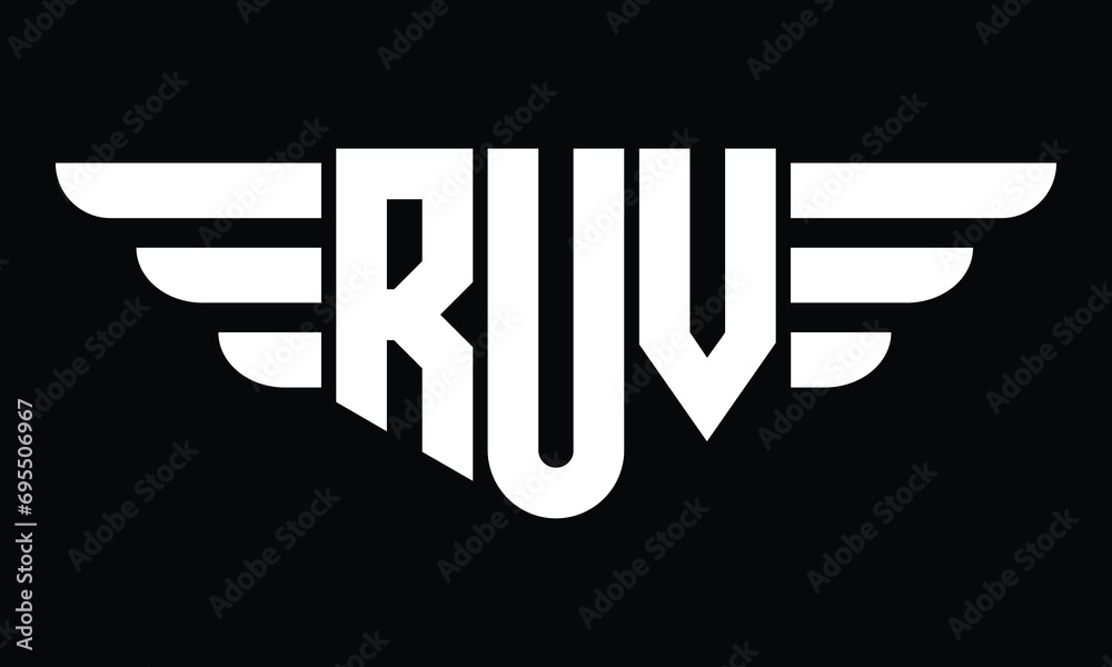 RUV three letter logo, creative wings shape logo design vector template ...