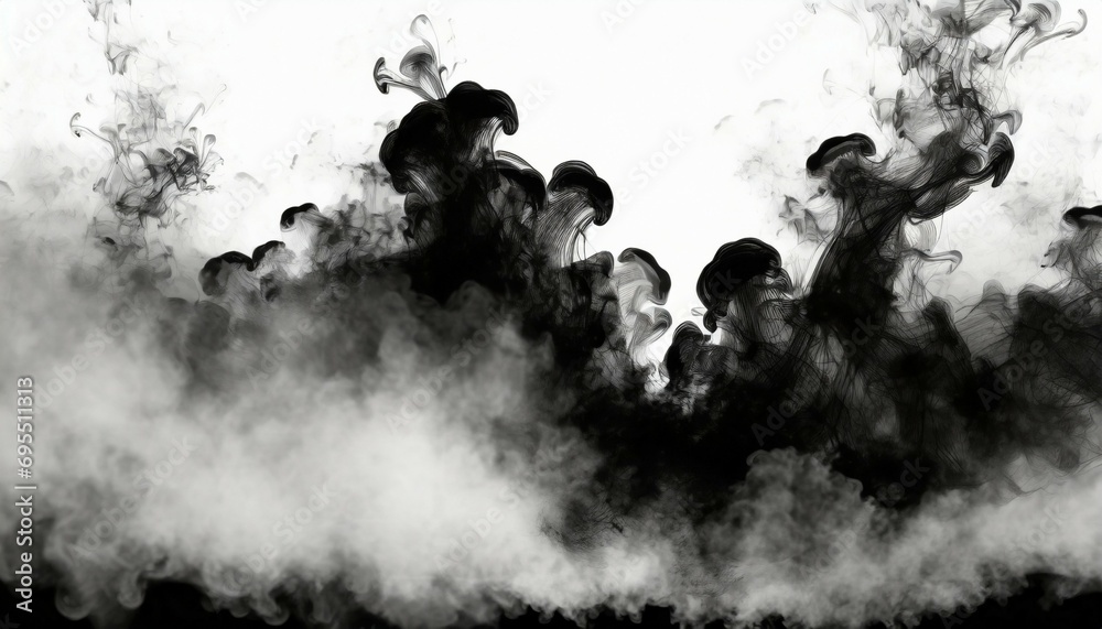 abstract black puffs of smoke swirl overlay on background pollution ...