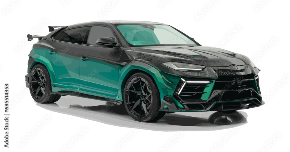 Lamborghini off-road SUV car icon. Off road car green and black ...