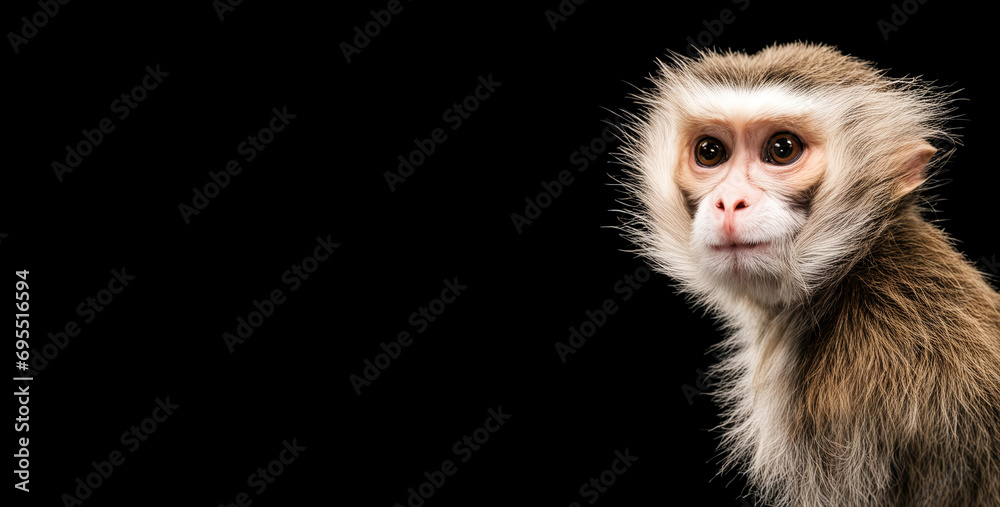 a monkey on a black background, a cute monkey, a macaque, an animal ...