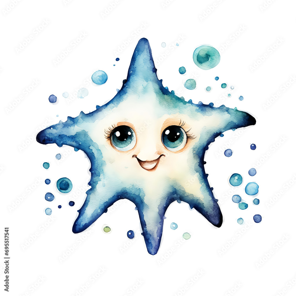 cute watercolor starfish with eyes. artificial intelligence generator ...