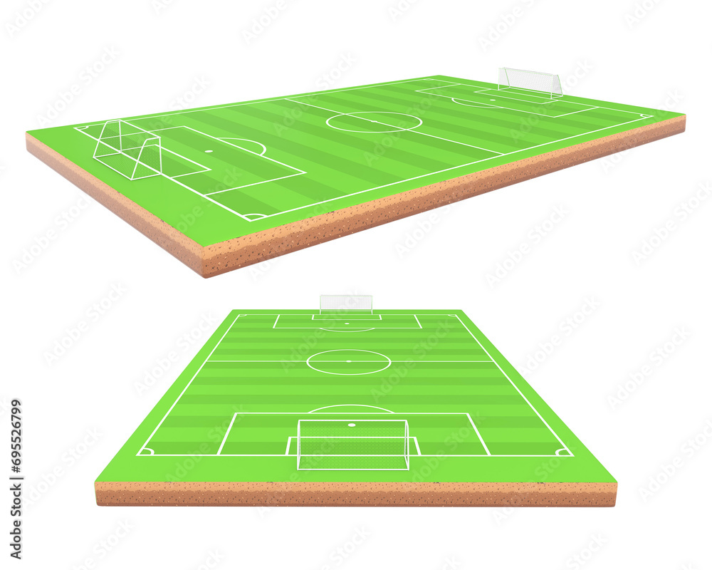 3D Rendering Soccer Field Front And Persp Side View Isolated On ...