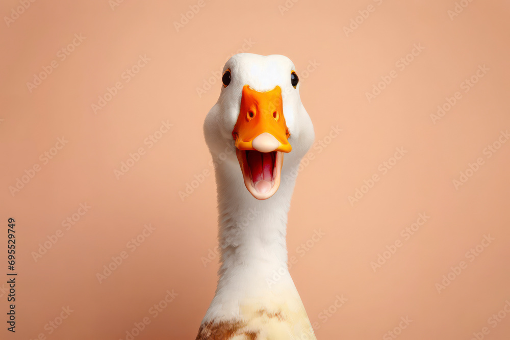 Portrait Banner for Website of surprised amazed duck goose pet with a ...