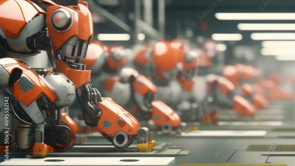 ai robot factory cinematic wallpaper Stock Photo | Adobe Stock