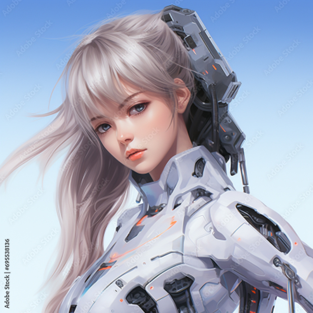 3d render of futuristic robot anime girl in futuristic robot lab and ...