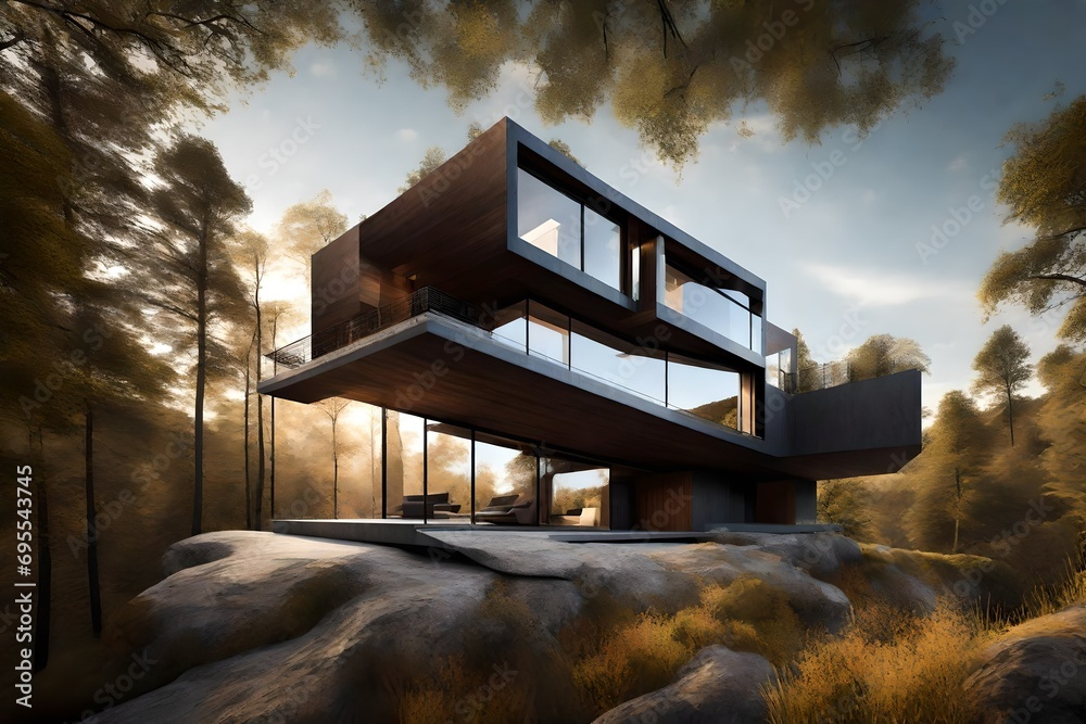 An architecturally innovative residence with a cantilevered balcony ...