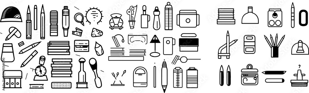 black and white illustration of school tools Stock Vector | Adobe Stock