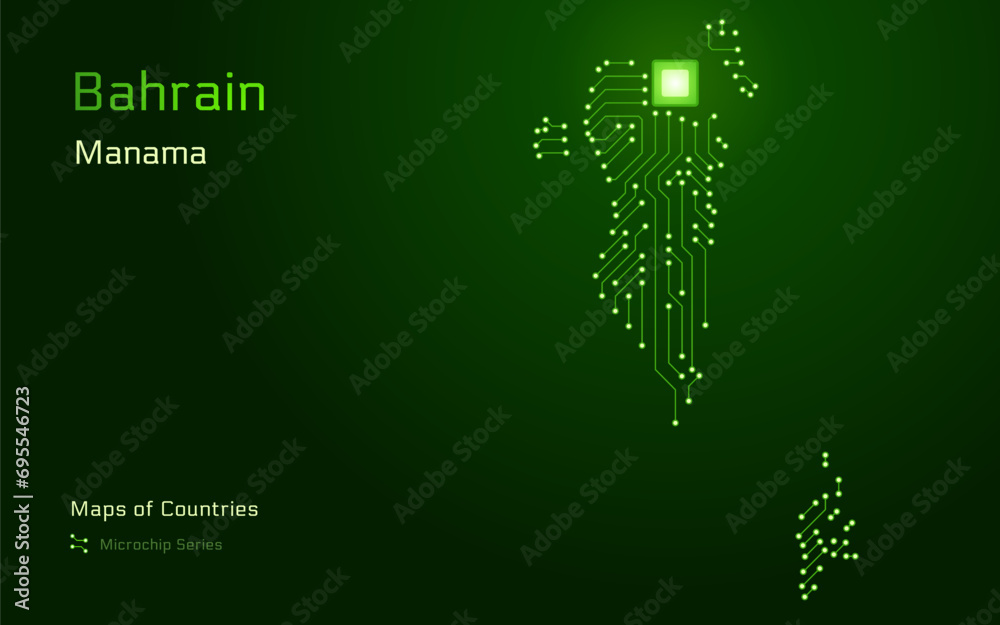 Bahrain Map with a capital of Manama Shown in a Microchip Pattern with ...