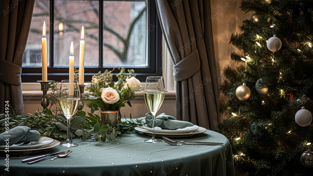 Festive date night tablescape idea, dinner table setting for two and ...