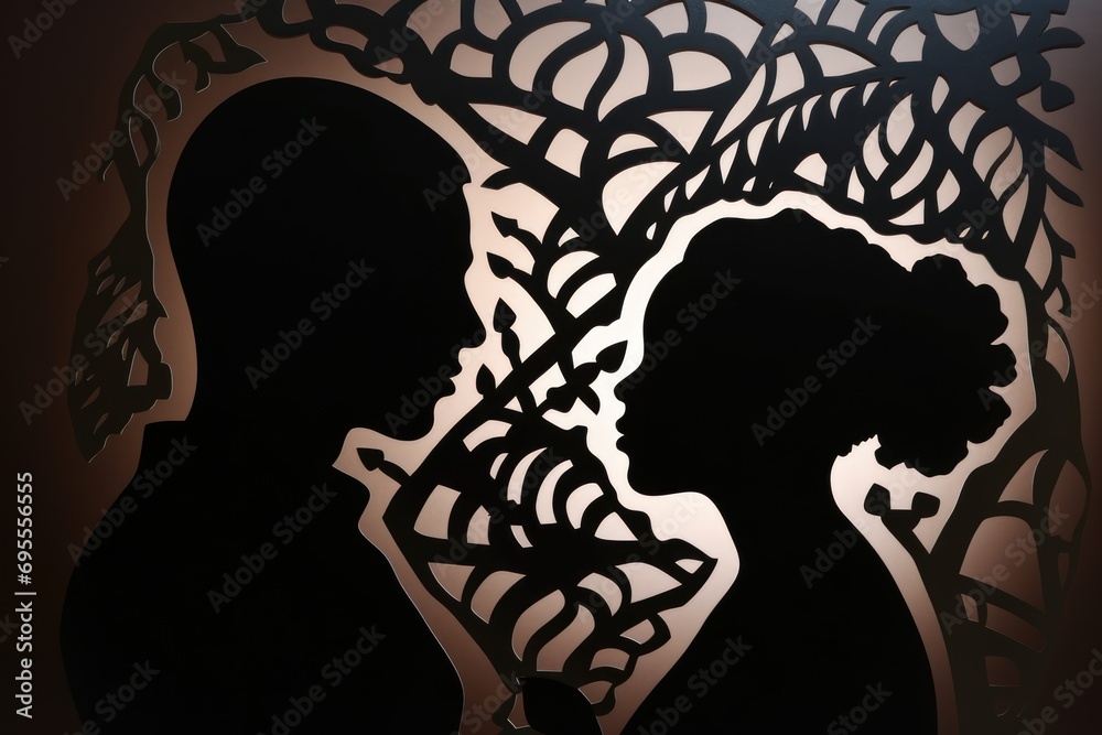Black History Month color background. Black paper cut people silhouette ...