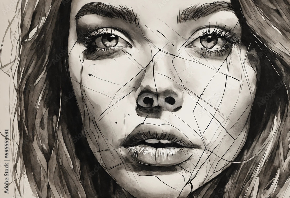 Faces of beautiful women made with scratchy pencil strokes Stock ...