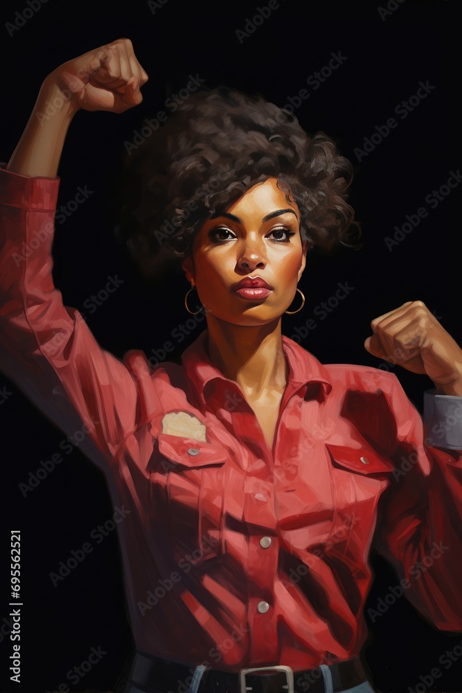 strong woman with fist up demonstrates power. confident lady ...